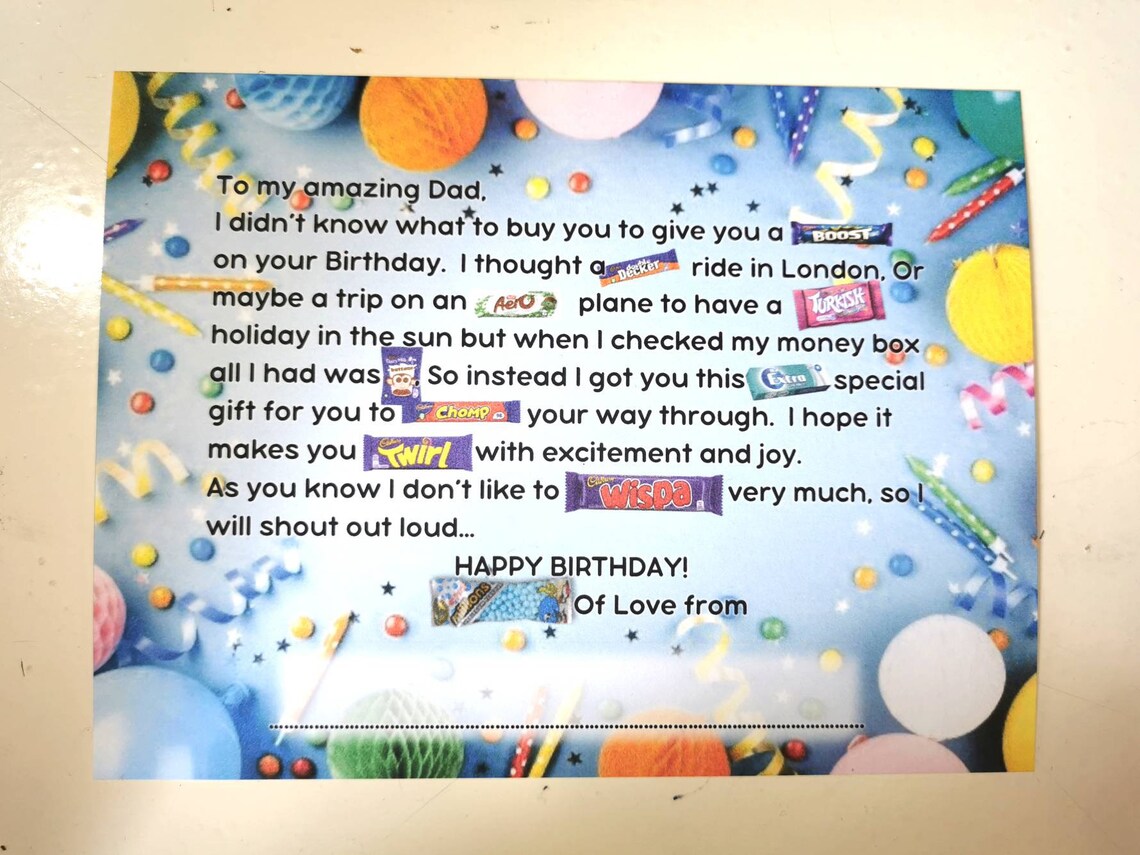 DIY Birthday Chocolate Box Poem Birthday Gift for Him | Etsy