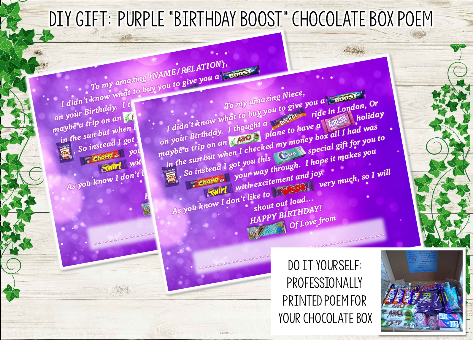 Chocolate Box Card Digital Download Sweet Box Poem Card - Etsy UK