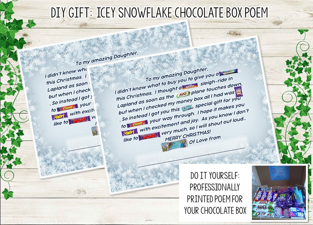 DIY Christmas Chocolate Box Poem | Icey Snowflake Sweet Box ...