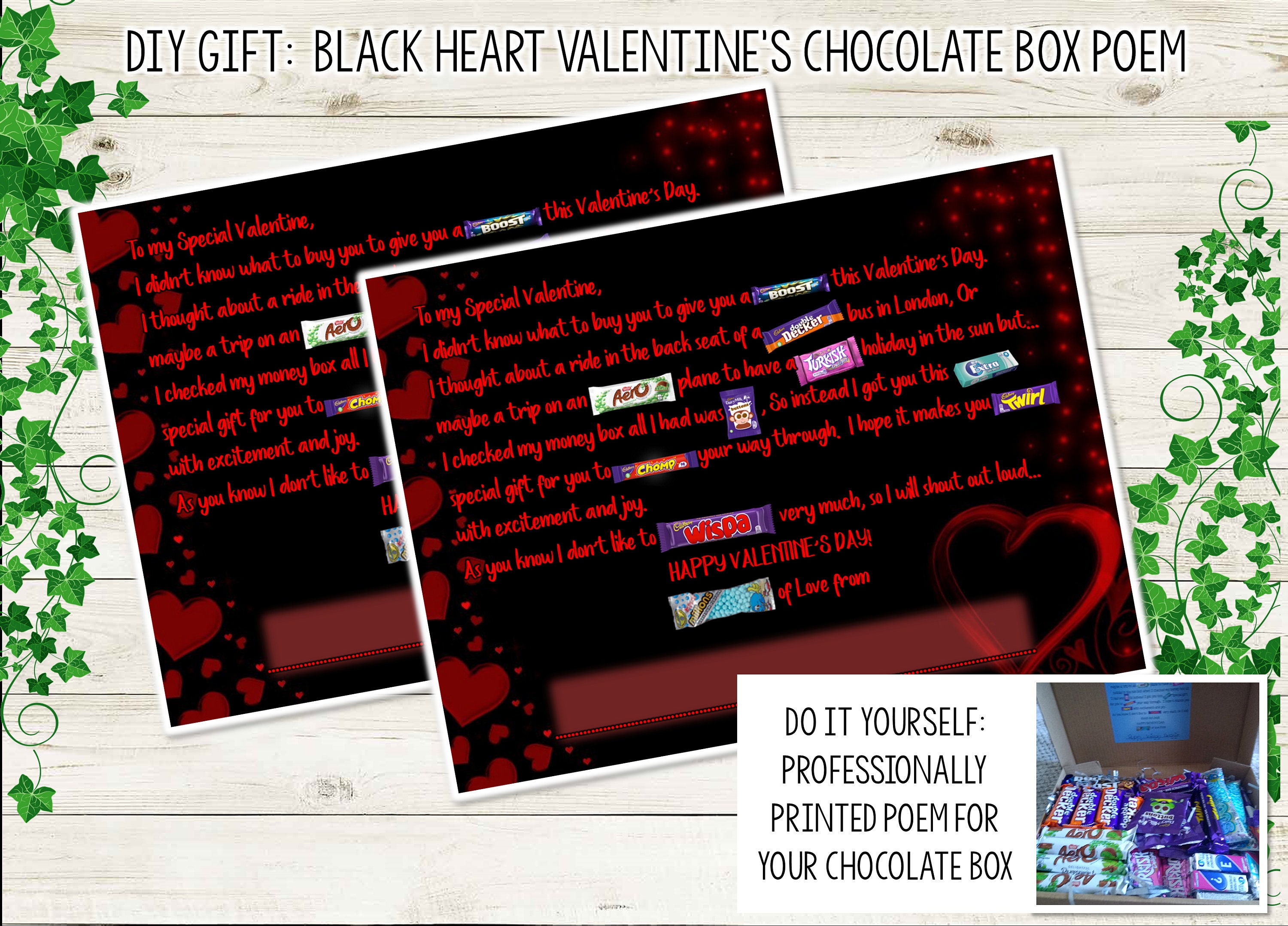 DIY Valentines Chocolate Box Poem Black Heart Sweet Box - Etsy