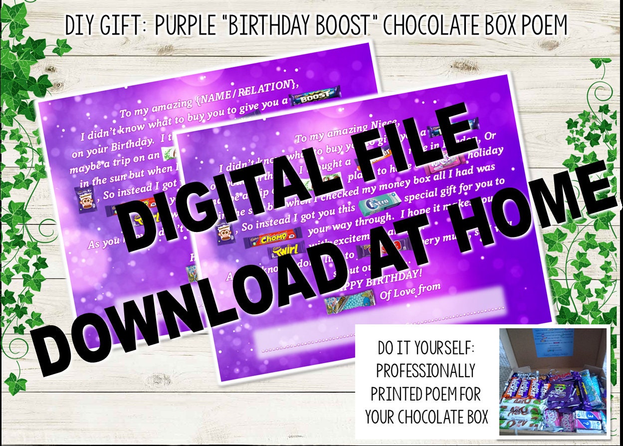 Chocolate Box Card Digital Download Sweet Box Poem Card - Etsy UK