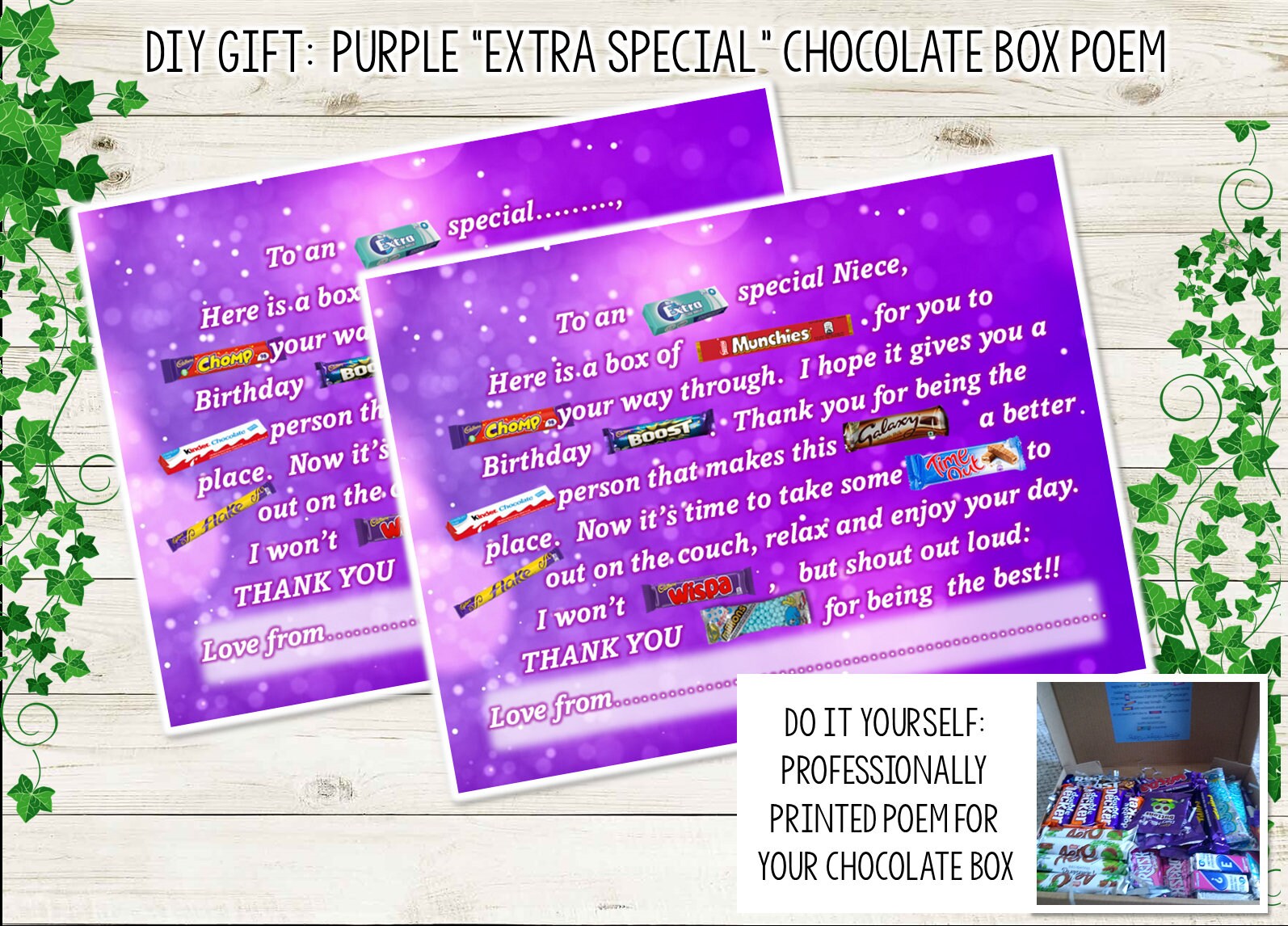 Chocolate Box Card Digital Download Sweet Box Poem Card - Etsy UK