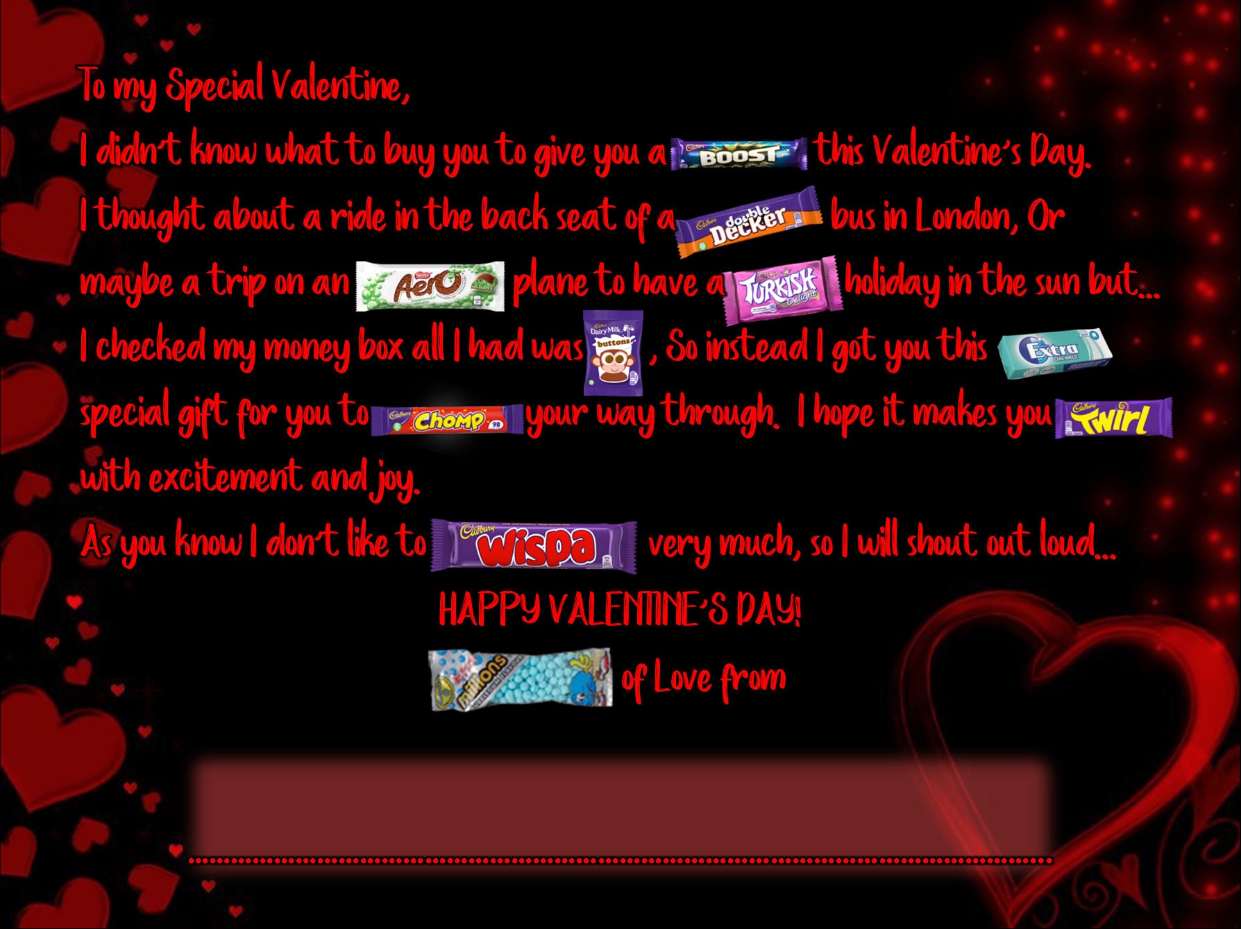 DIY Valentines Chocolate Box Poem Black Heart Sweet Box - Etsy