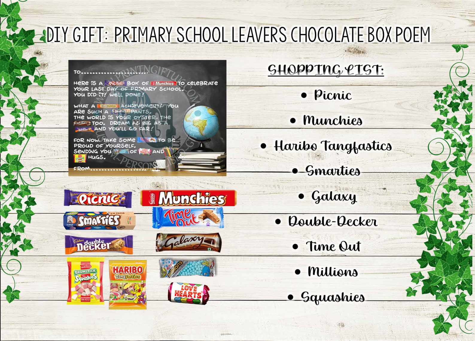 DIY Leavers Chocolate Box Poem Primary School Leavers - Etsy