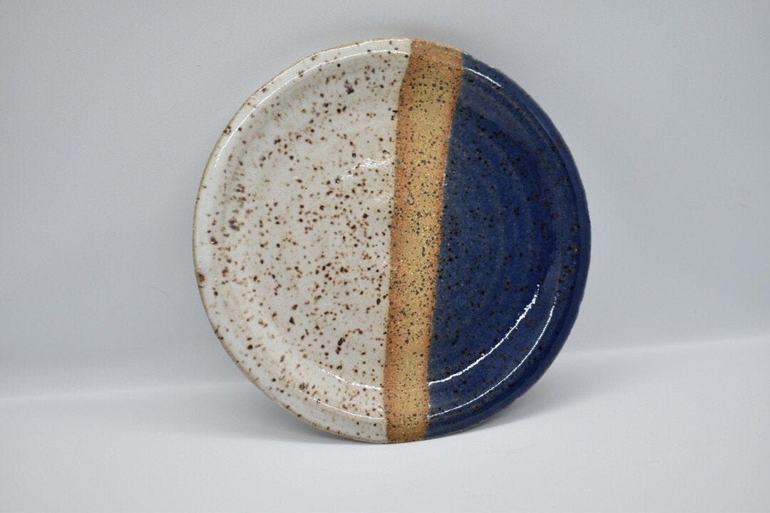 Ceramic White & Blue Striped Plate - Etsy