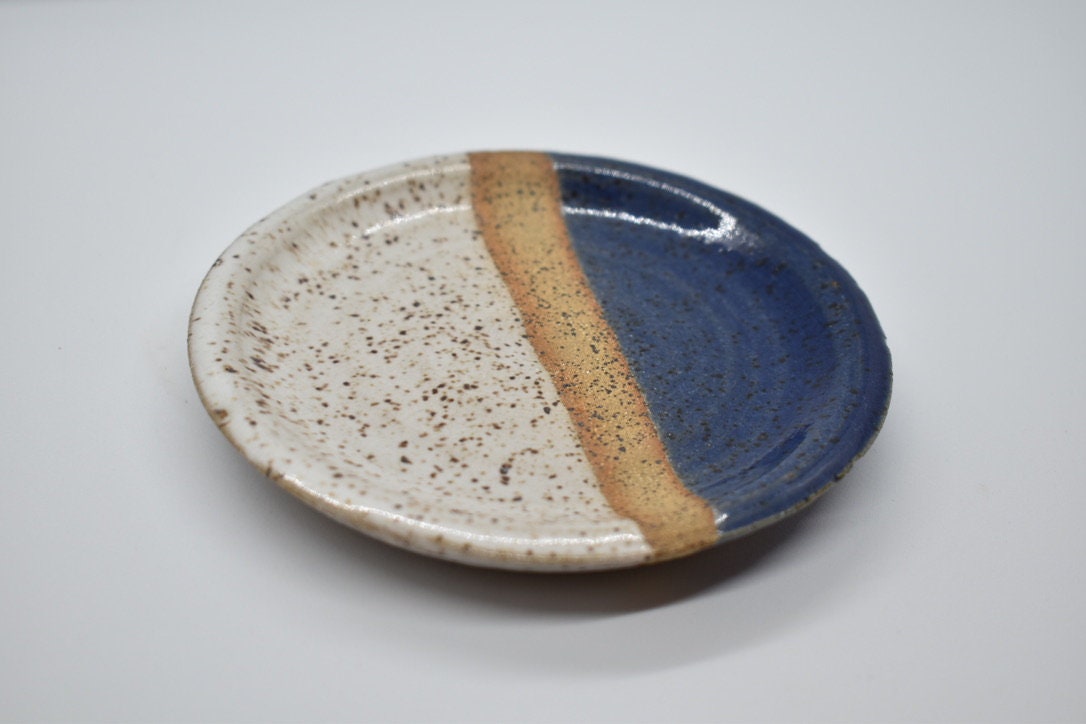 Ceramic White & Blue Striped Plate - Etsy
