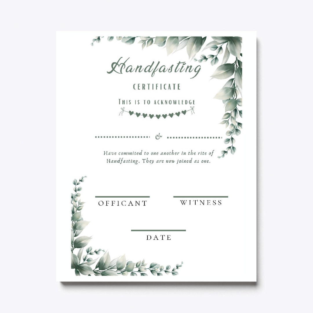 Hearts & Floral Designed Handfasting Certificate PDF FILE - Etsy