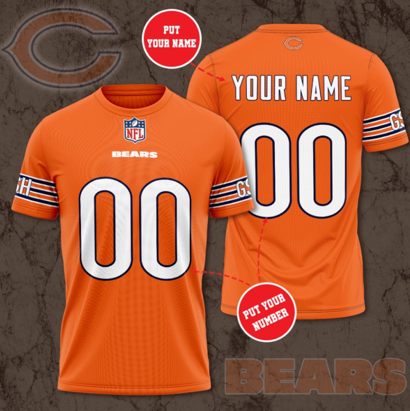 Chicago Bears Orange Custom Jersey NFL Personalized Shirt | Etsy