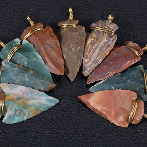Natural Stone Jasper Arrowhead Pendant Wire Wrapped Charm for Jewelry ...