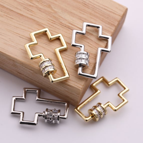 CZ Micro Pave Cross Clasp Carabiner Clasp for Necklace Jewelry | Etsy