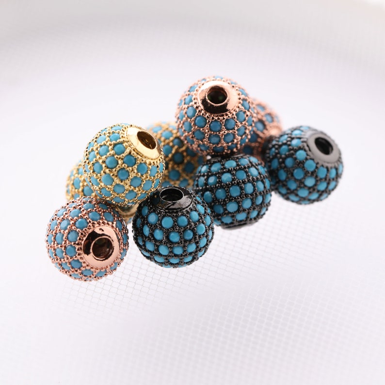 Turquoise CZ Micro Pave Round Ball Bead Cubic Zirconia DIY Shamballa ...