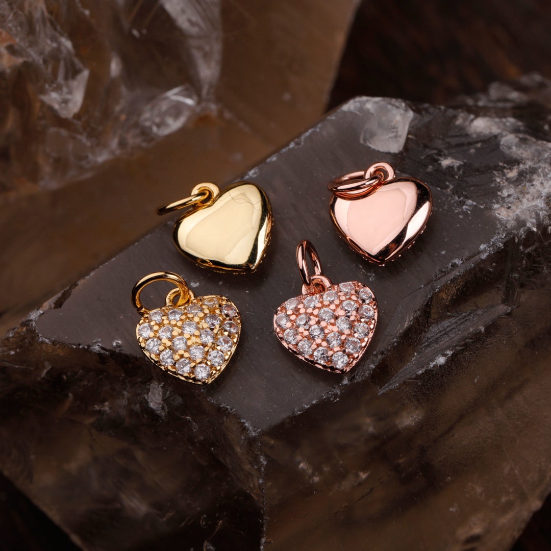 CZ Micro Pave Heart Charms Clear Cubic Zircon DIY Dangle Charms for ...
