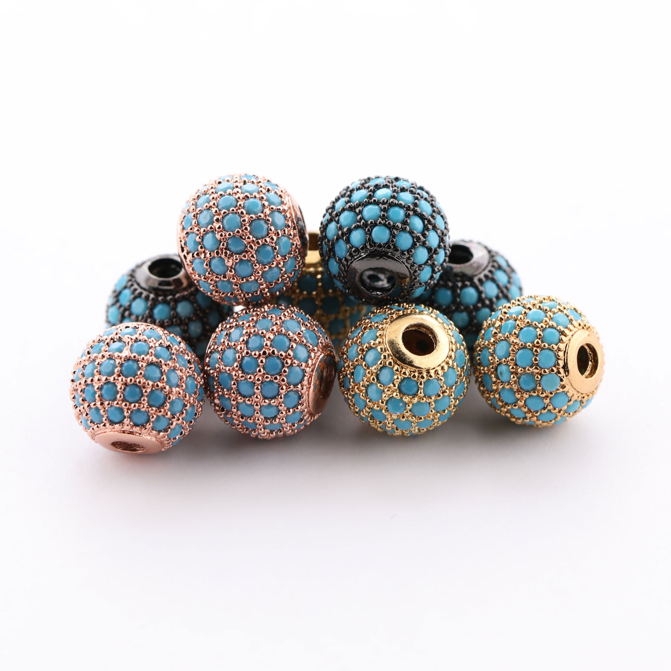 Turquoise CZ Micro Pave Round Ball Bead Cubic Zirconia DIY Shamballa ...