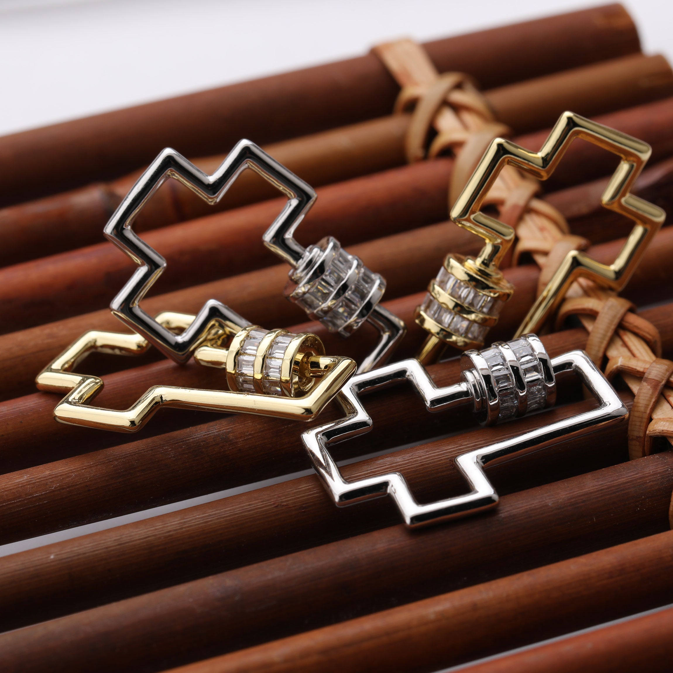 CZ Micro Pave Cross Clasp Carabiner Clasp for Necklace Jewelry Findings ...