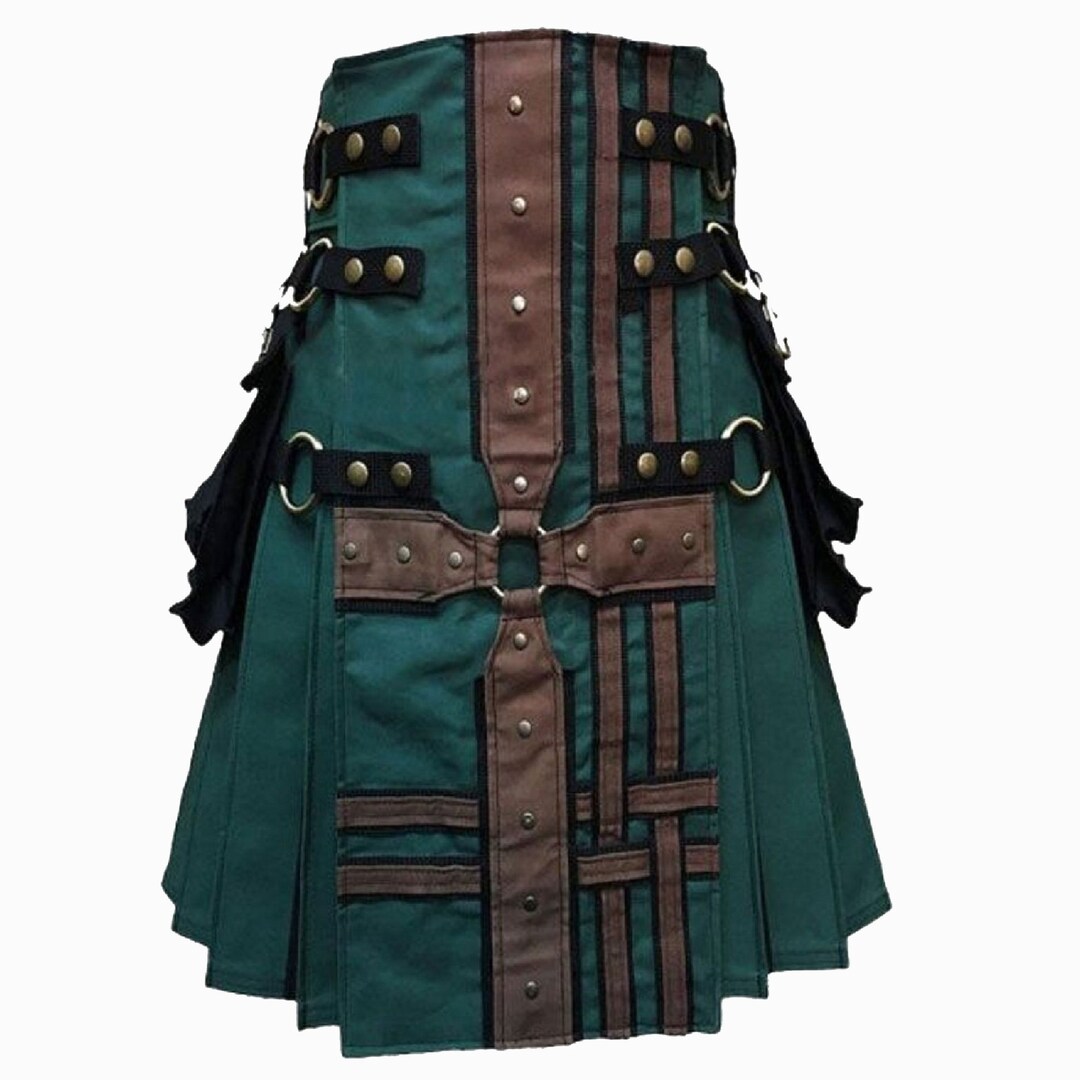 Hunter Green With Brown Medieval Modern Hand Made Hybrid Kilt - Treven ...