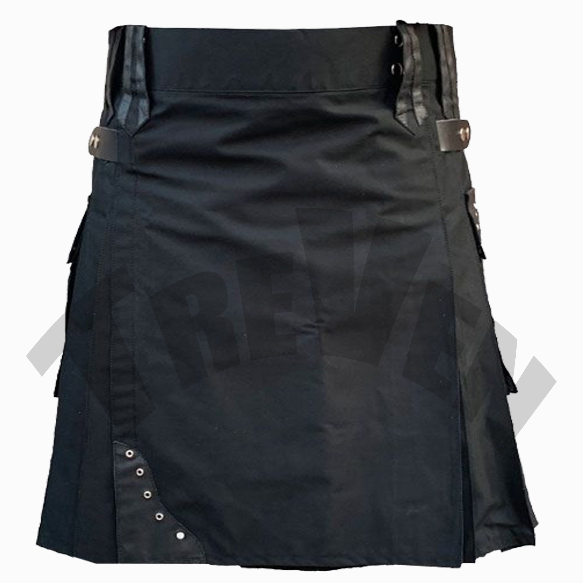 Black Cotton Utility Kilt With Leather Straps Scotsman Kilt - Etsy