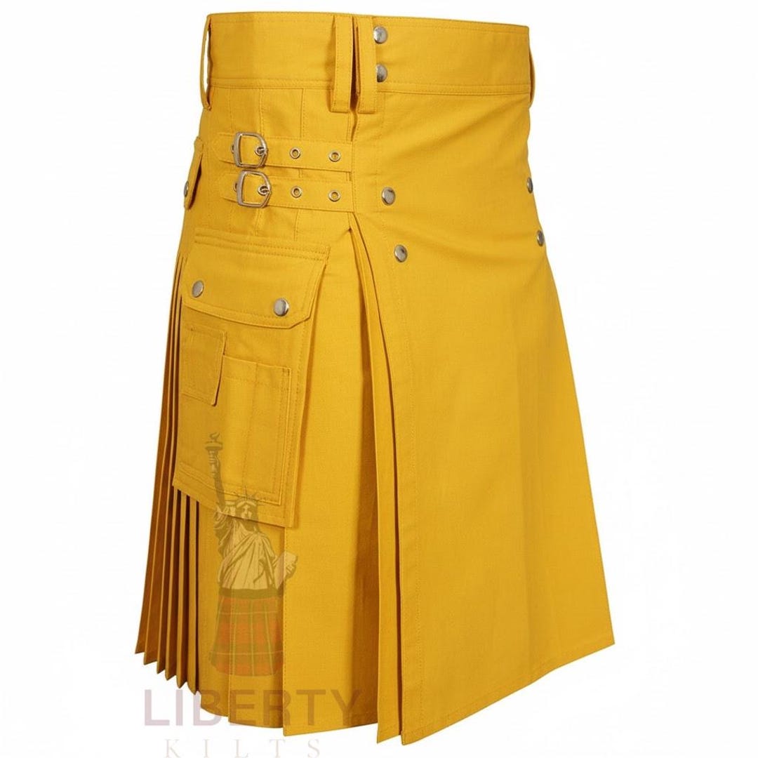 Custom Yellow Utility Kilt for Men | Cotton Modern Festival & Party ...