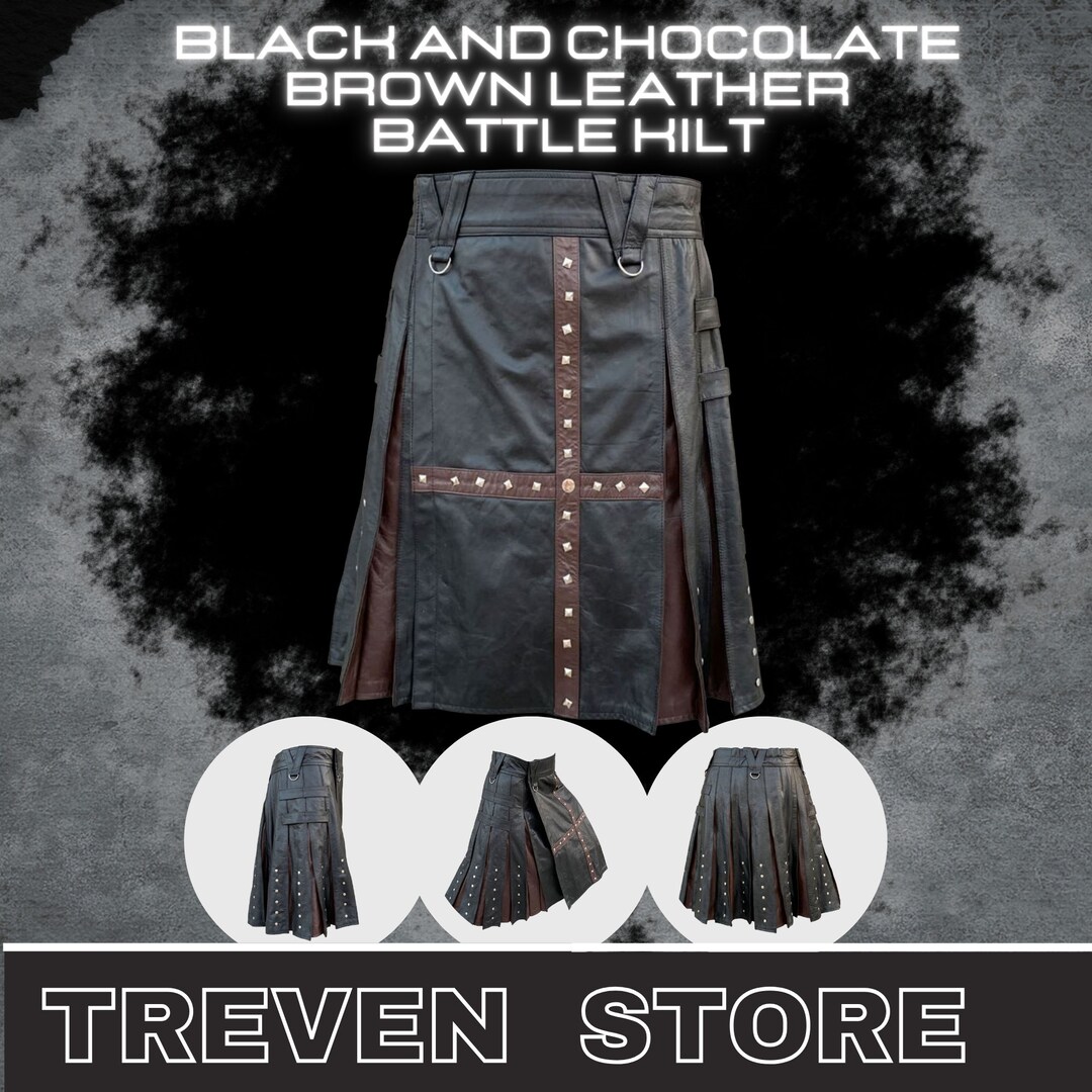 Premium Quality Cowhide Black and Chocolate Brown Leather Battle Kilt ...