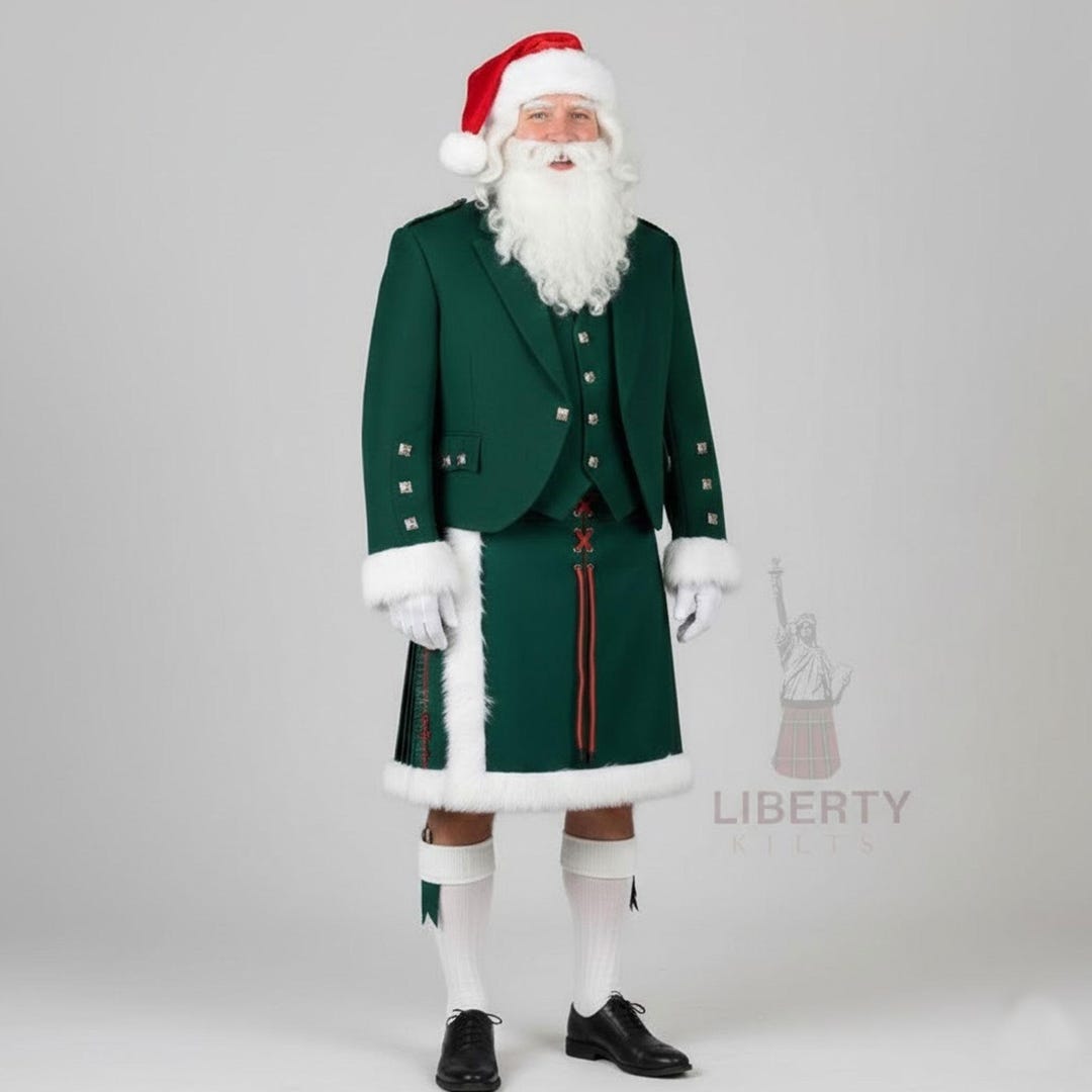 Men's Christmas Green Santa Kilt Outfit | Modern Festive Holiday ...