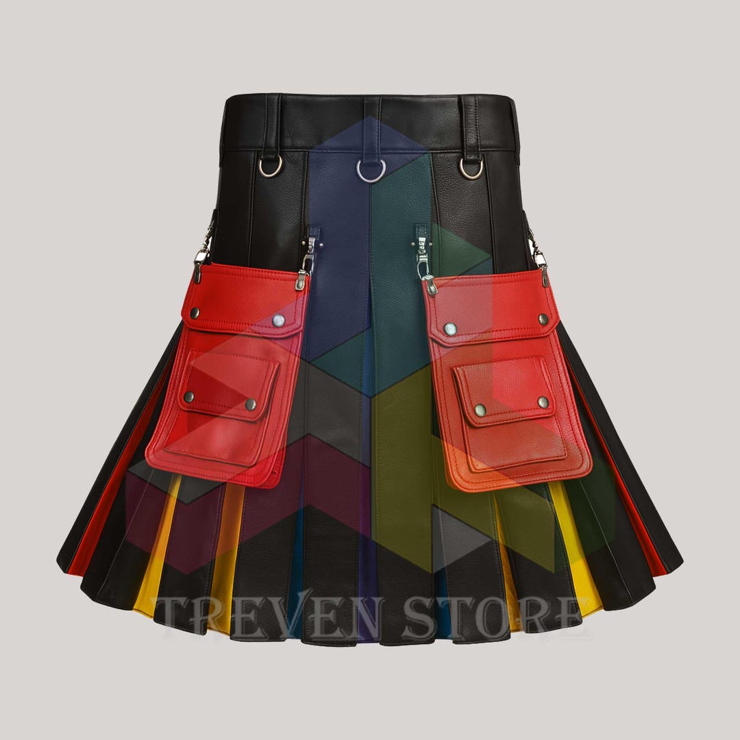 Rainbow Leather Utility Kilt — Custom Fit Pride Wear — Handmade ...