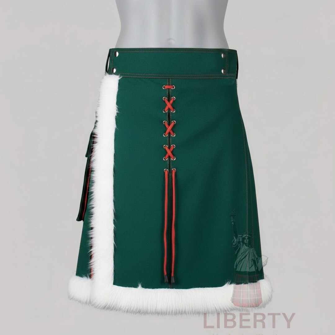 Men's Green Christmas Santa Kilt: Utility Hybrid With Faux Fur - Etsy