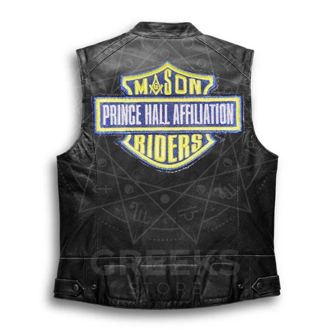 Prince Hall Masonic Leather Biker Vest - Riders Club Men’s Motorcycle ...