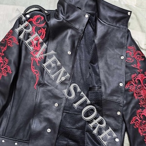 Gothic Dragon Leather Jacket: Red Embroidery Steampunk Military Style ...