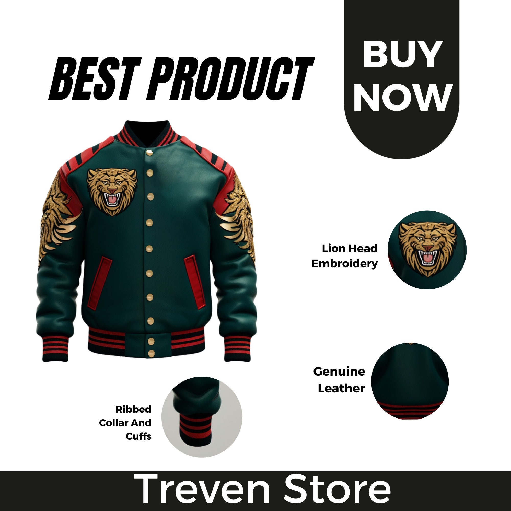 Embroidered Tiger Varsity Jacket: Green College Bomber, Vintage ...