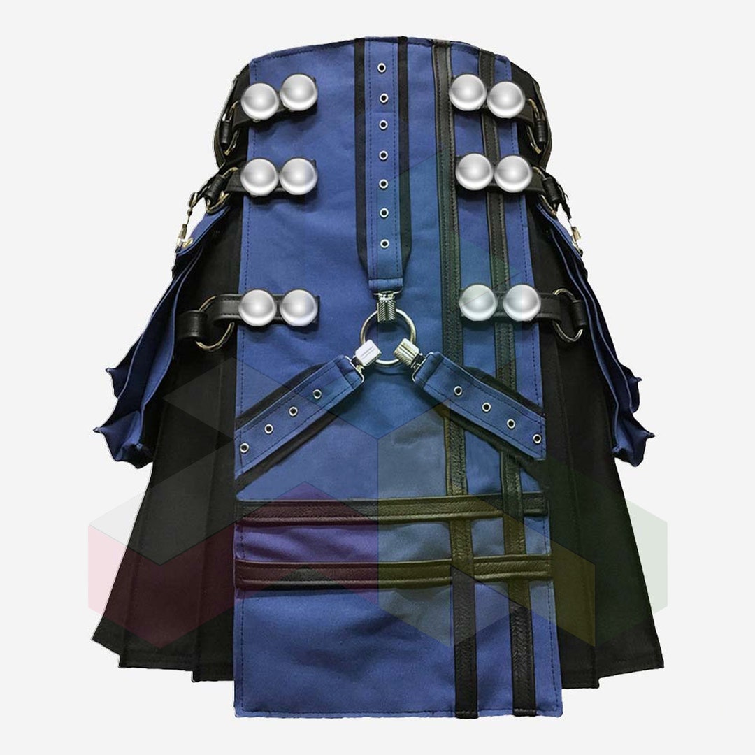 Black Adjustable Interchangeable Cargo Utility Kilt Blue Front Black ...