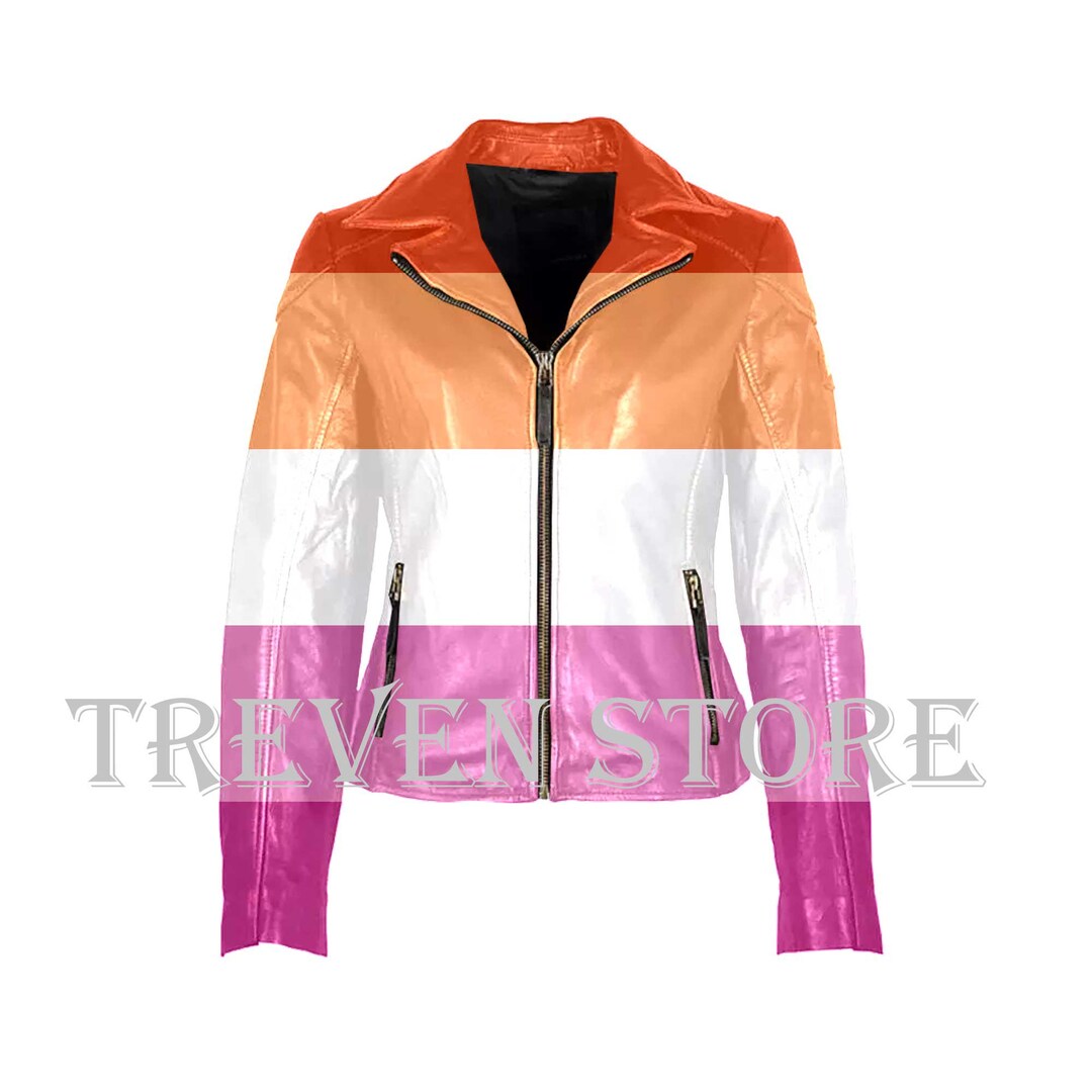 Custom Lesbian Pride Leather Jacket, Handmade Vegan PU or Cowhide Biker ...