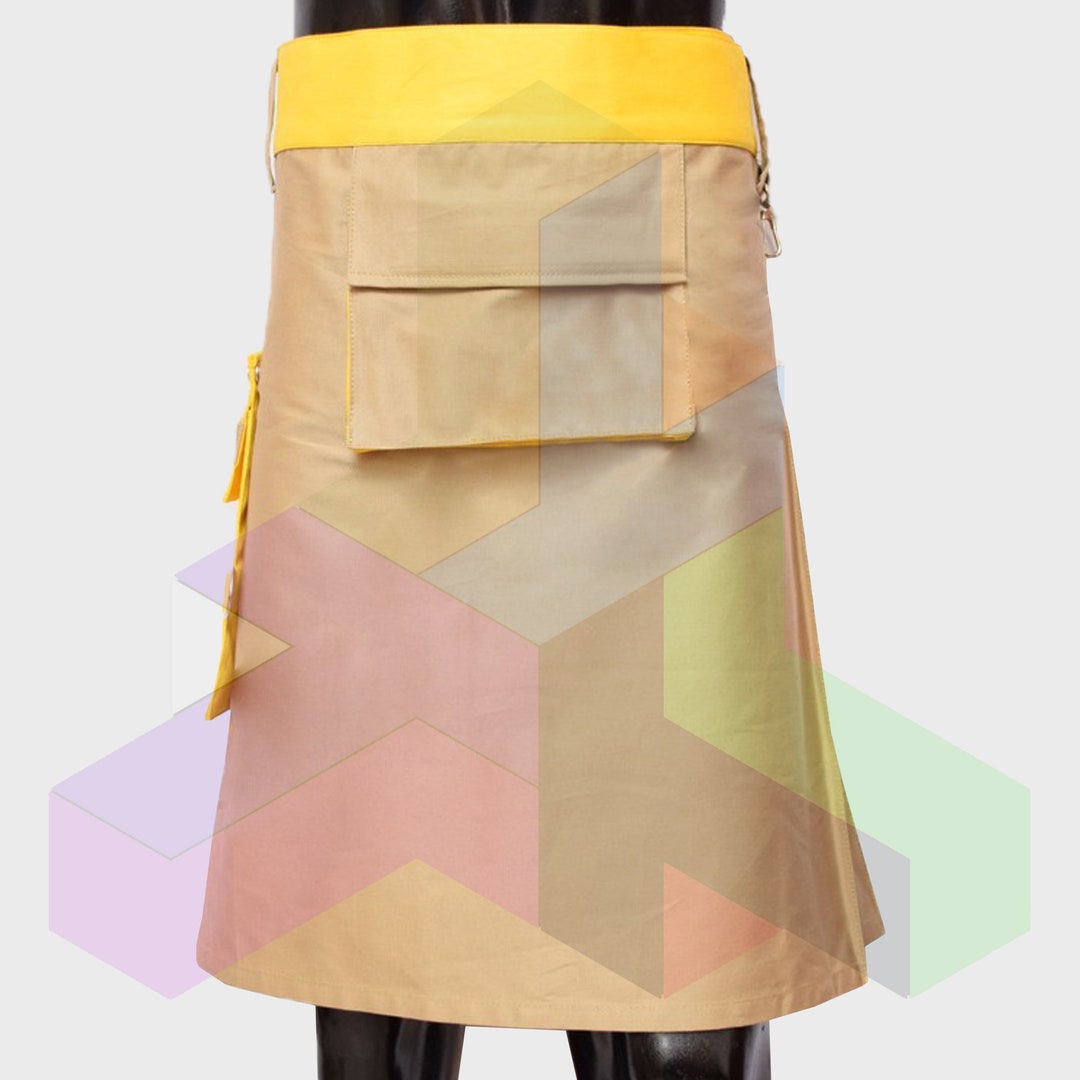Khaki & Yellow Two-tone Utility Kilt: Plus Size Scottish Style - Etsy