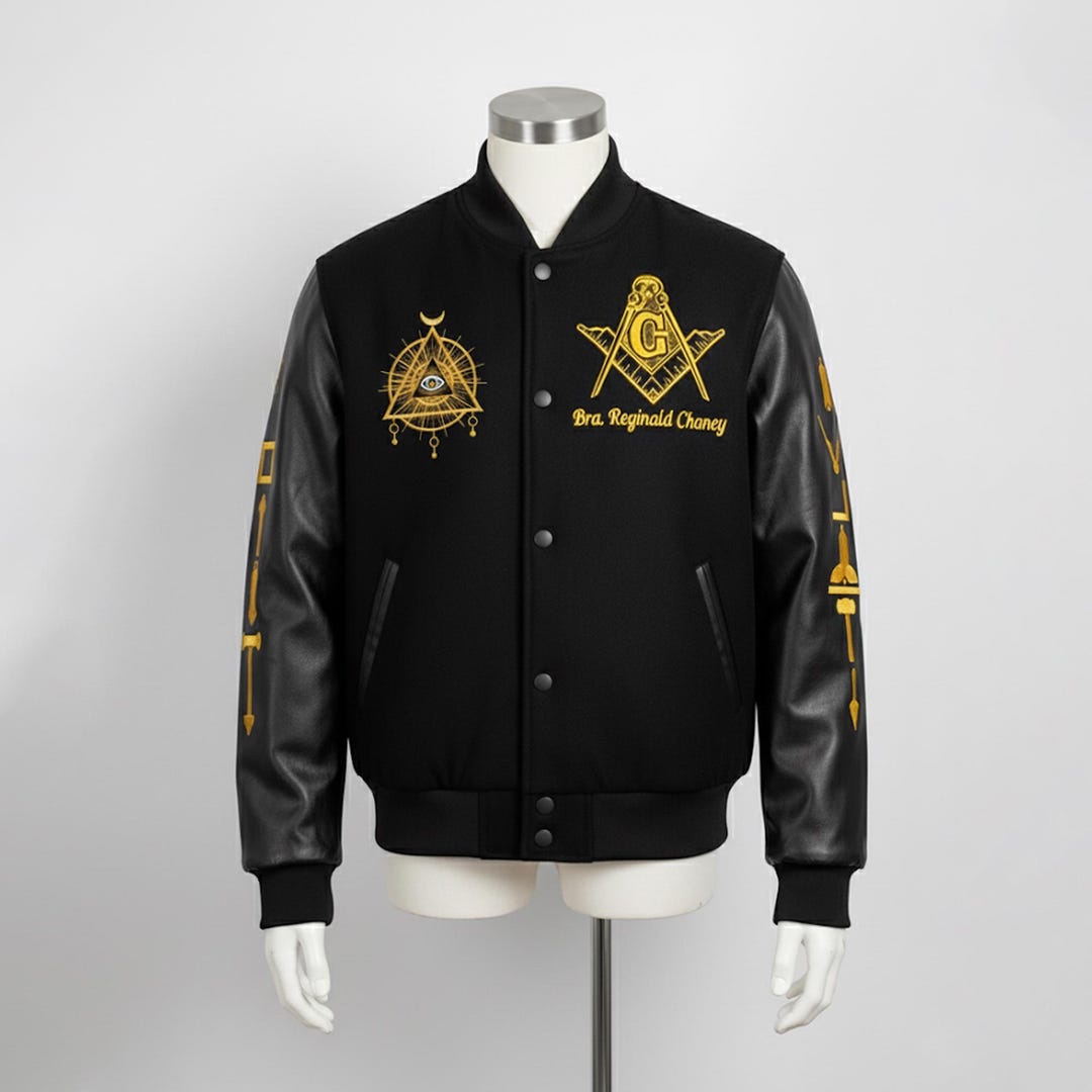 Custom Masonic Varsity Jacket: Wool Body, Leather Sleeves, Gold ...