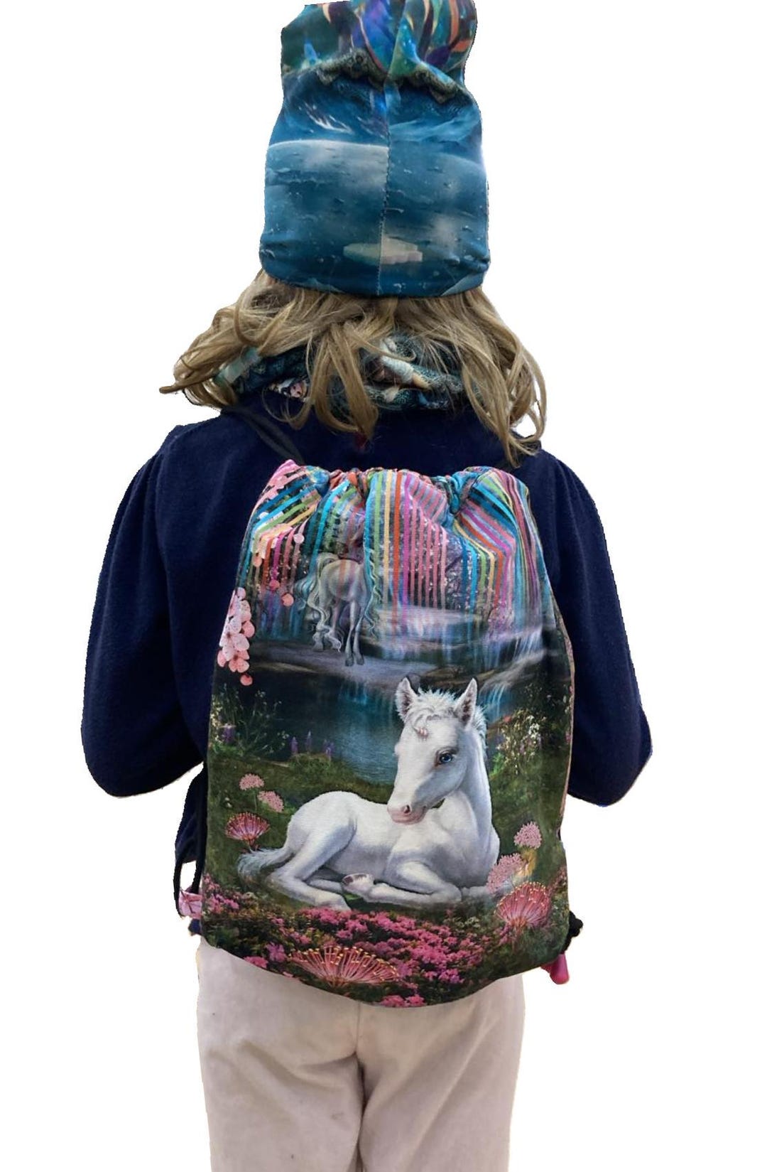 Drawstring Reversable Kids Backpack "unicorn" - Etsy