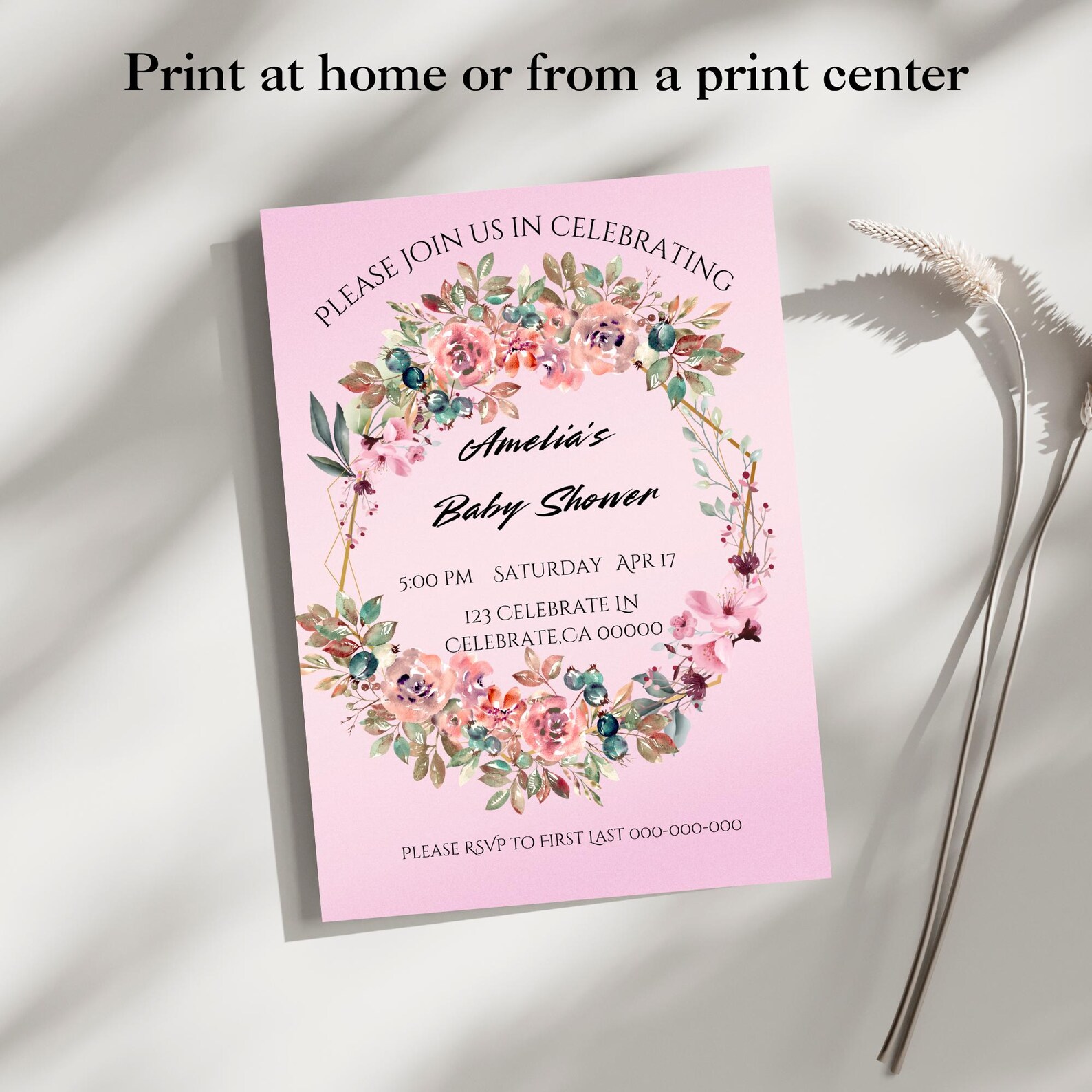 Pink Floral Invite | Invite Template | Custom Invitation | Pink Invite ...