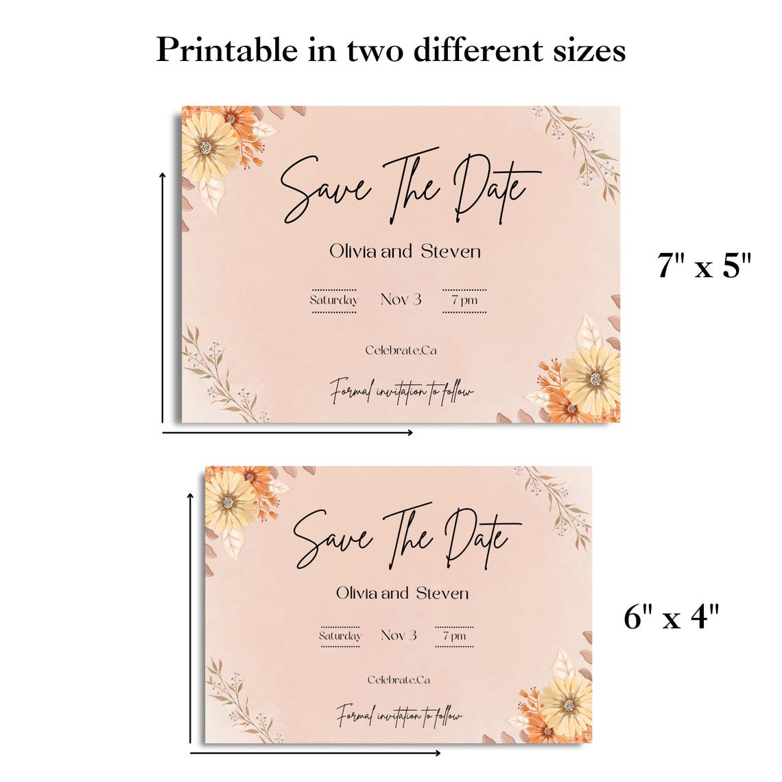 Orange Floral Save the Date | Save the Date Template | Custom Save the ...