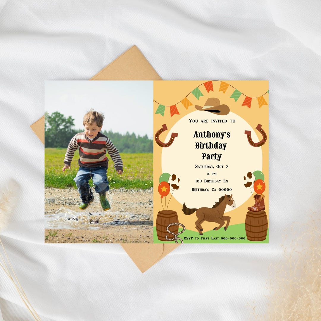 Western Theme Birthday Invite With Photo | Upload Own Photo Birthday ...