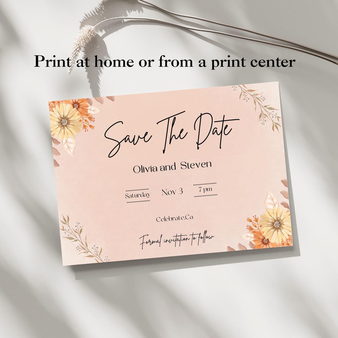 Orange Floral Save the Date | Save the Date Template | Custom Save the ...