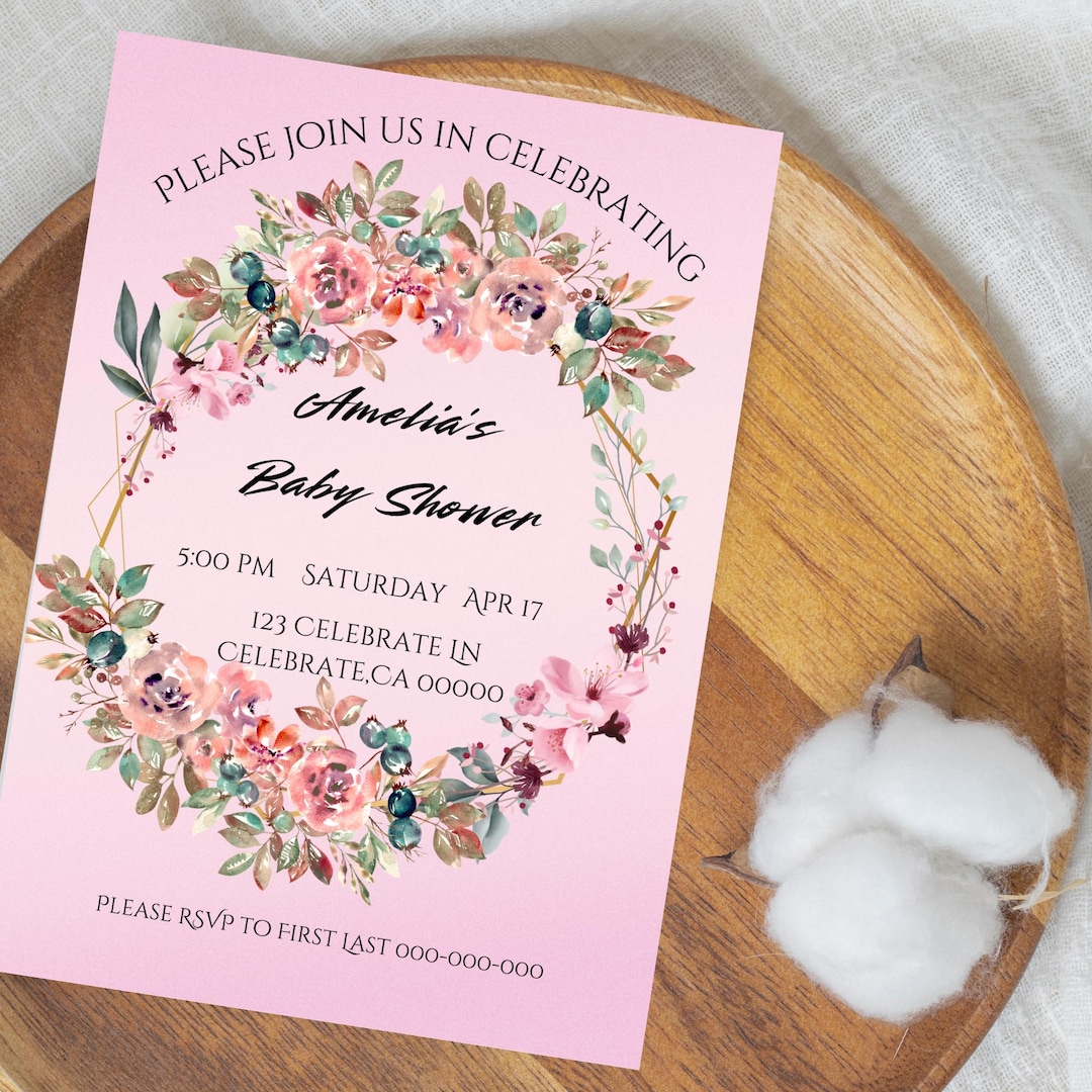 Pink Floral Invite | Invite Template | Custom Invitation | Pink Invite ...