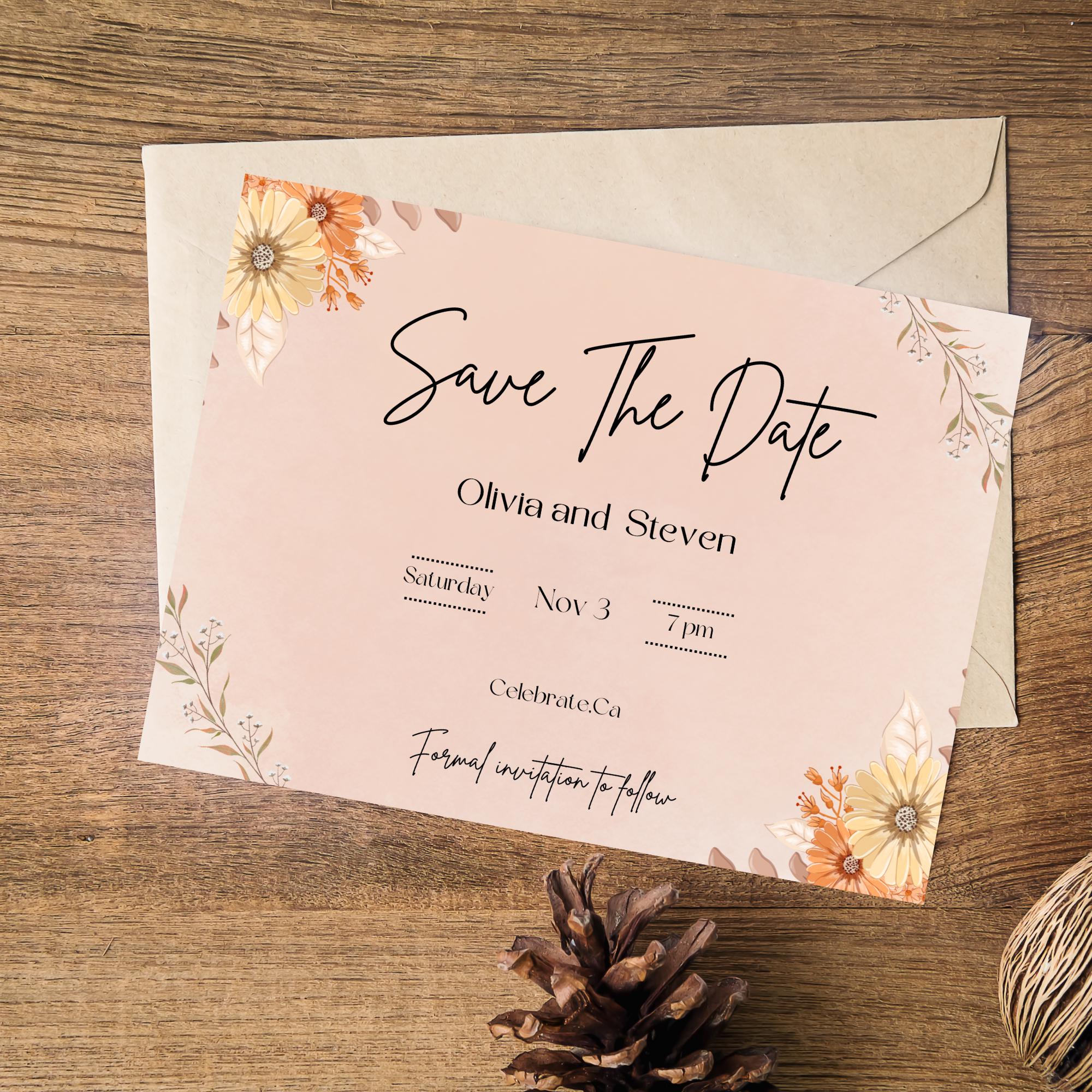 Orange Floral Save the Date | Save the Date Template | Custom Save the ...