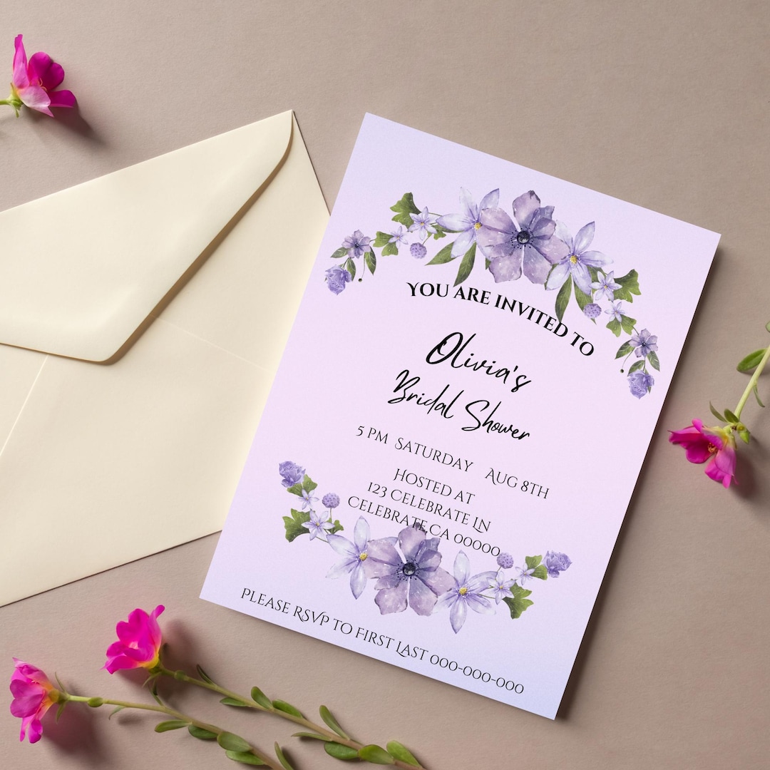 Purple Floral Invitation | Purple Theme Invitation | Floral Invitation ...