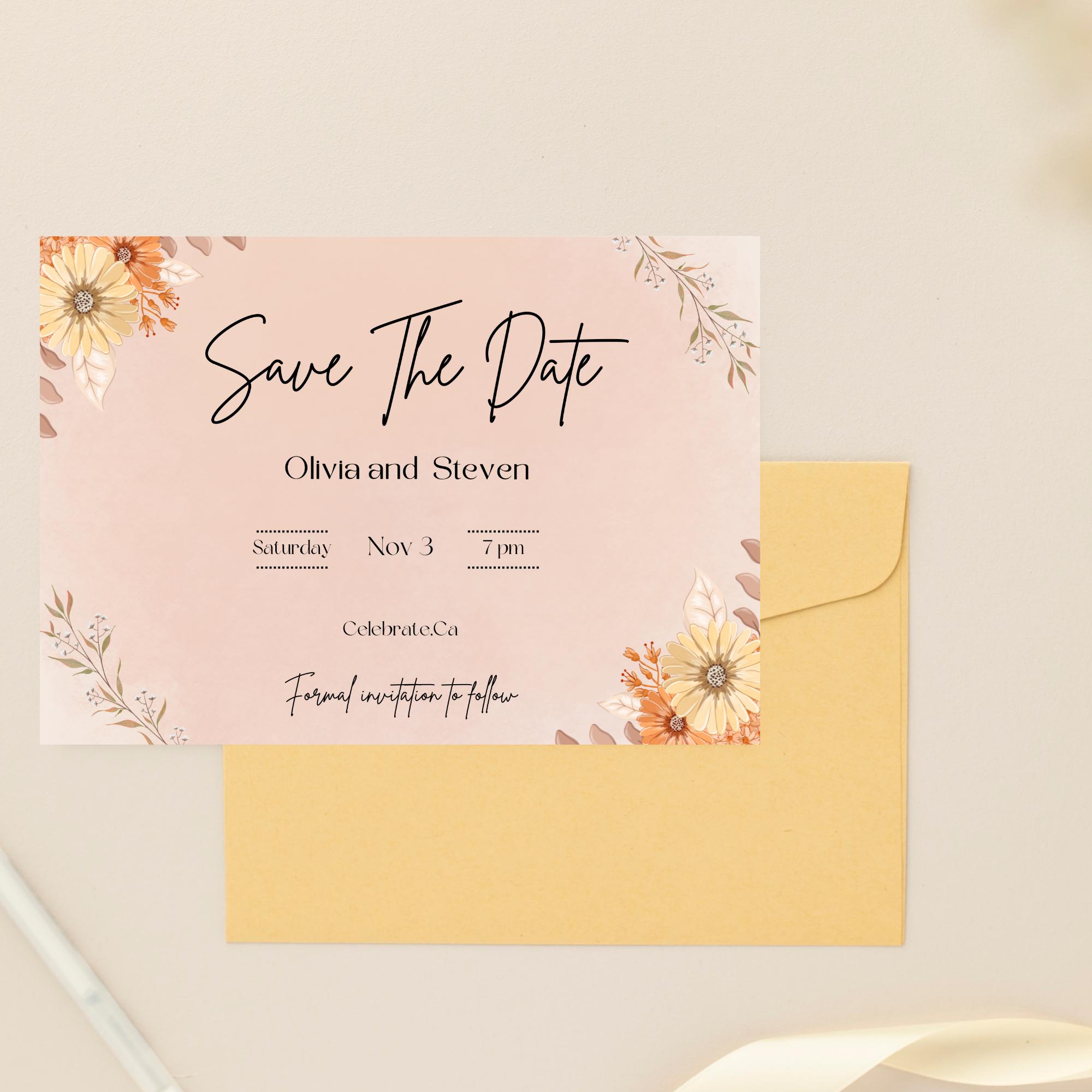Orange Floral Save the Date | Save the Date Template | Custom Save the ...
