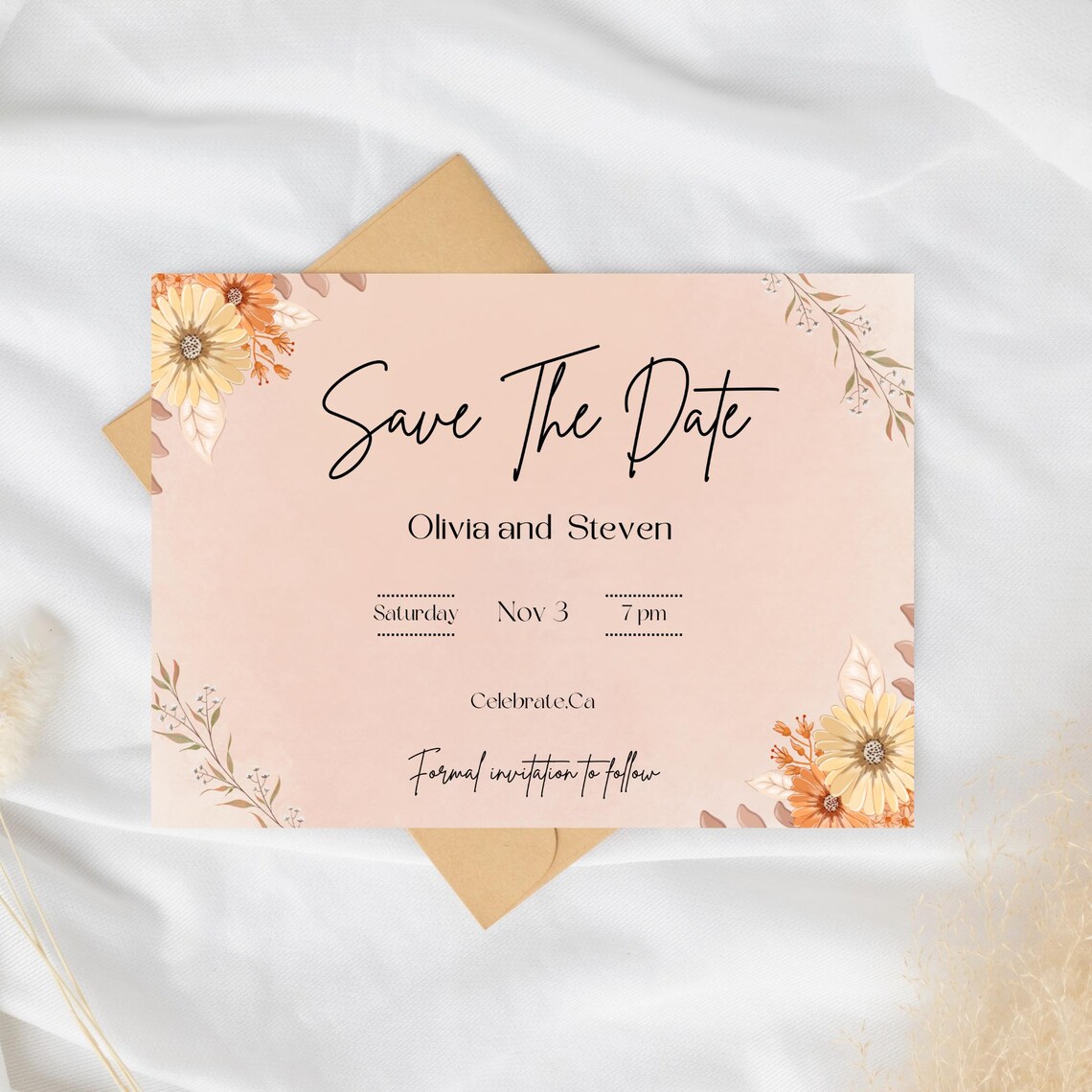 Orange Floral Save the Date | Save the Date Template | Custom Save the ...
