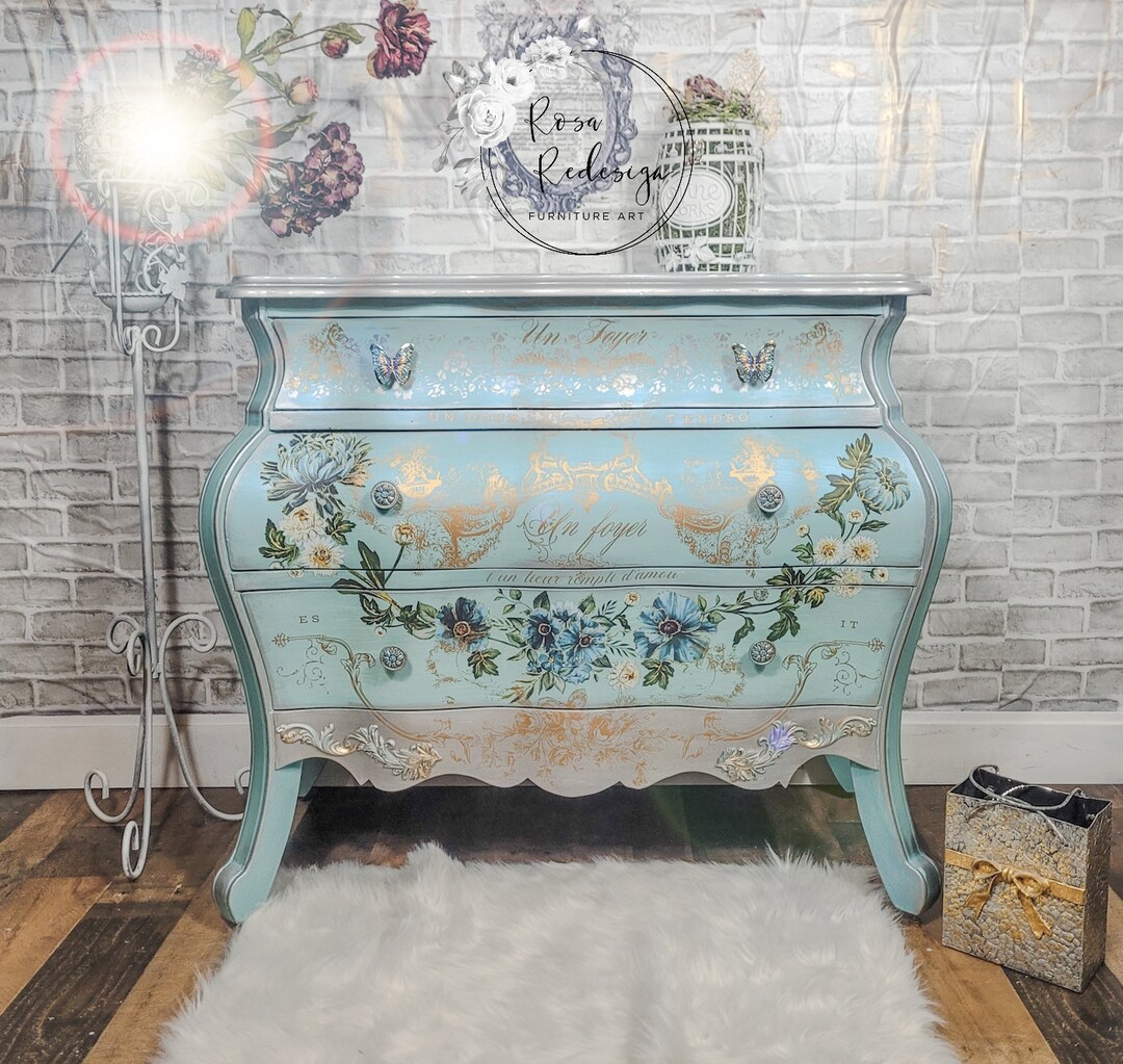 Curvy Bombe Chest of Drawers, Epoxy Resin Top, Gift for Her, Side Table ...