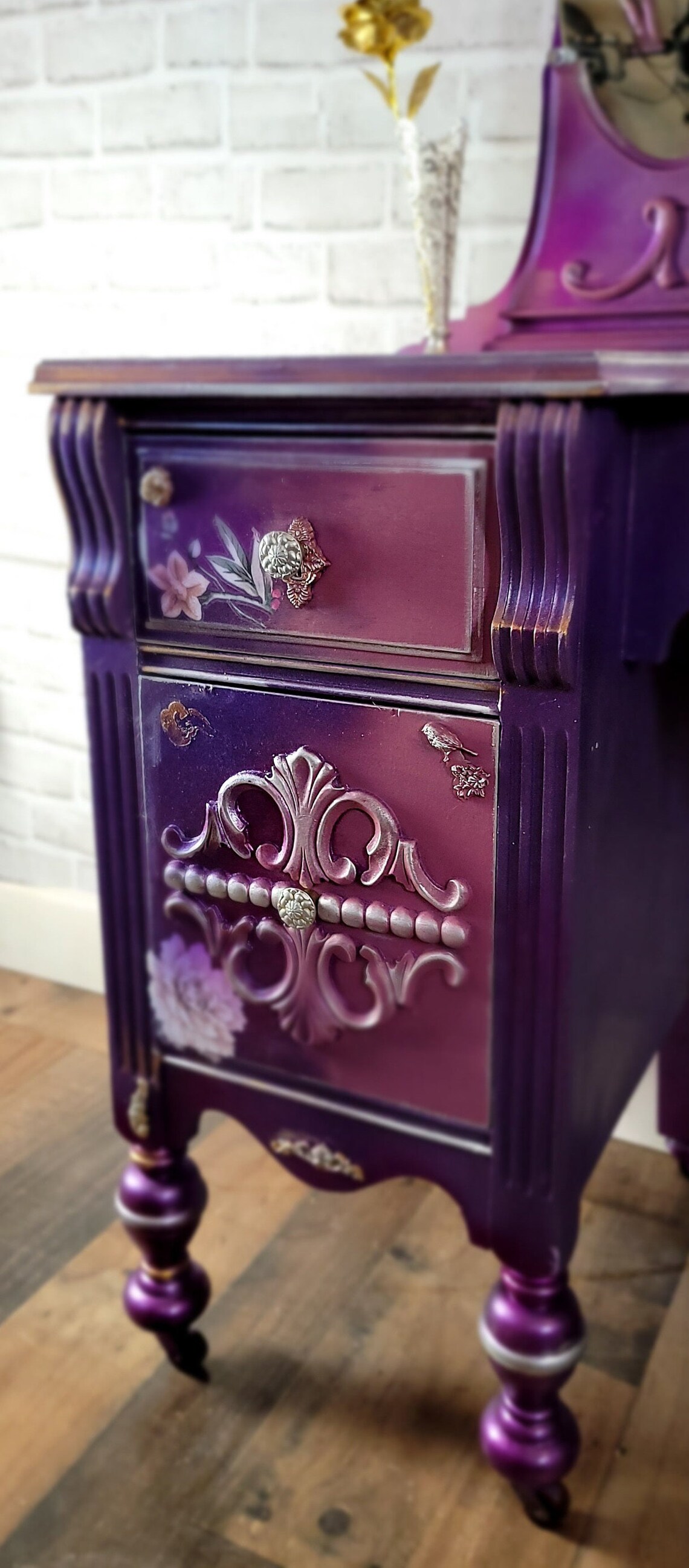 Sold-painted Vintage Vanity With Mirror and Stool Purple - Etsy