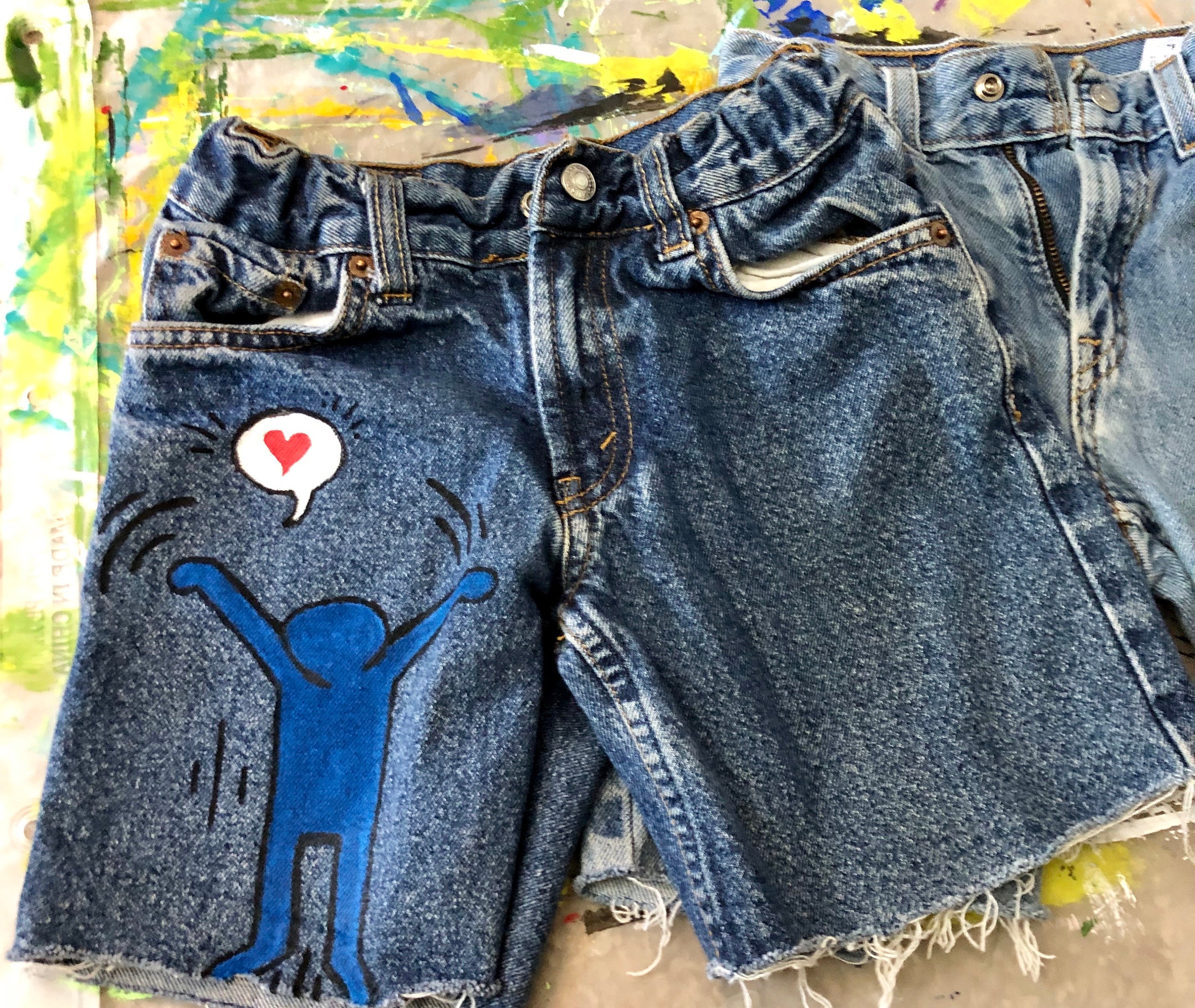 2T Keith Haring Style Jean Shorts - Etsy