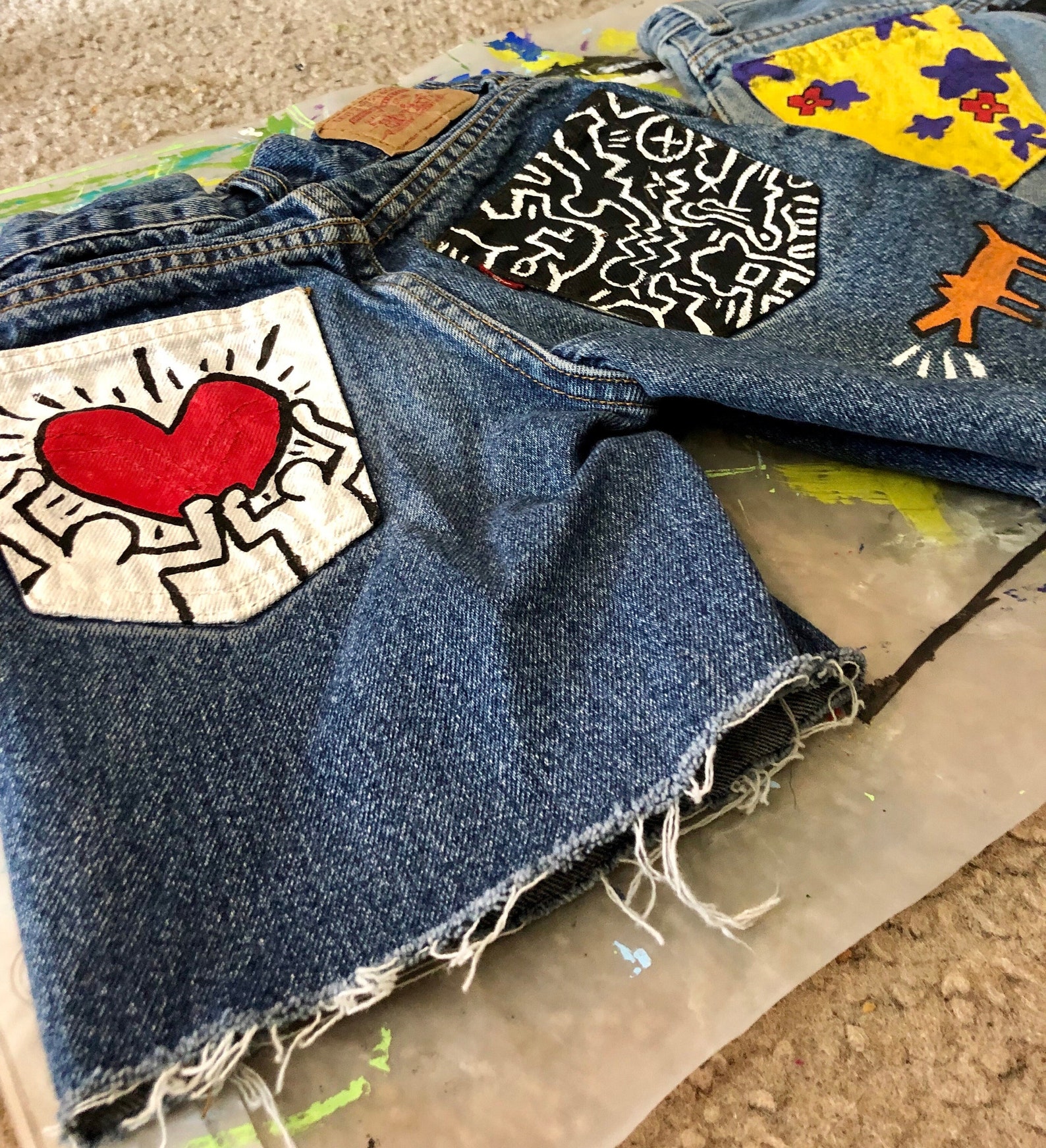 2T Keith Haring Style Jean Shorts - Etsy