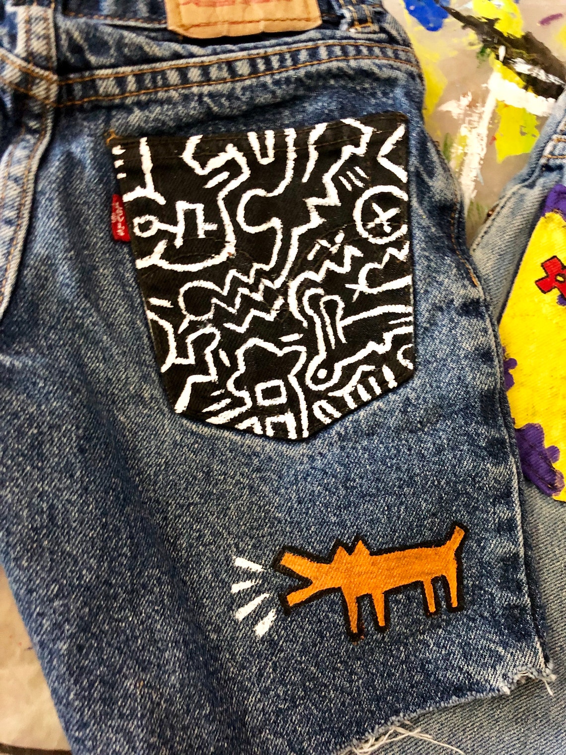 2T Keith Haring Style Jean Shorts - Etsy