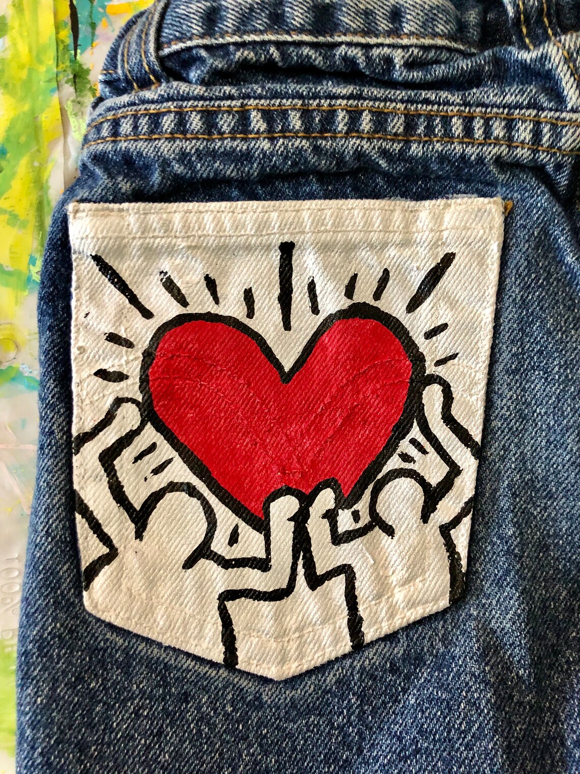 2T Keith Haring Style Jean Shorts - Etsy