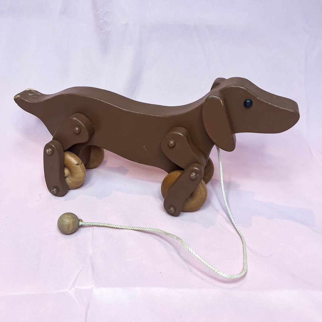 Vintage All Wood Dachshund Dog Pull Toy - Etsy