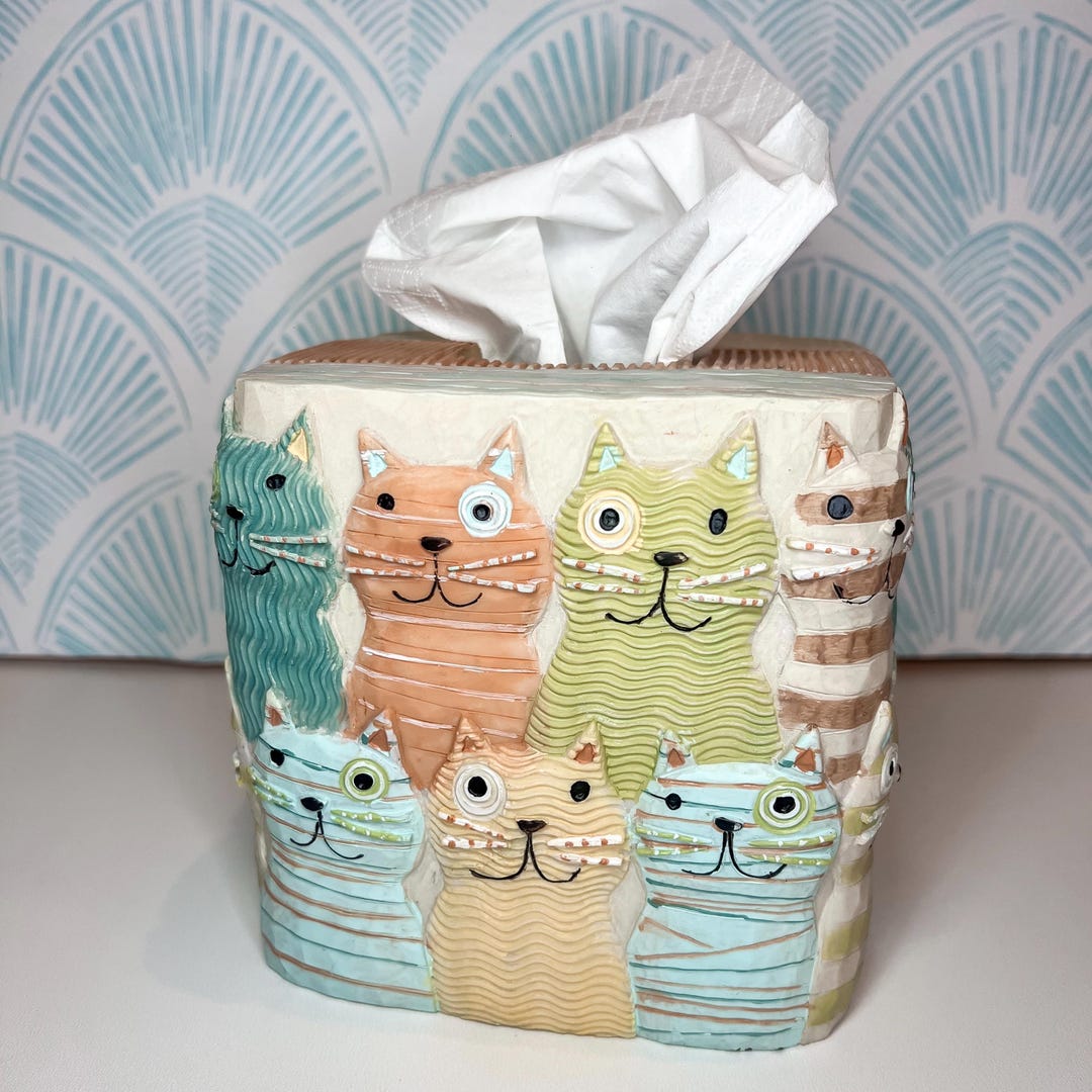 Colorful Cat Tissue Box Cover | Cat Decor | Cat Gift - Etsy